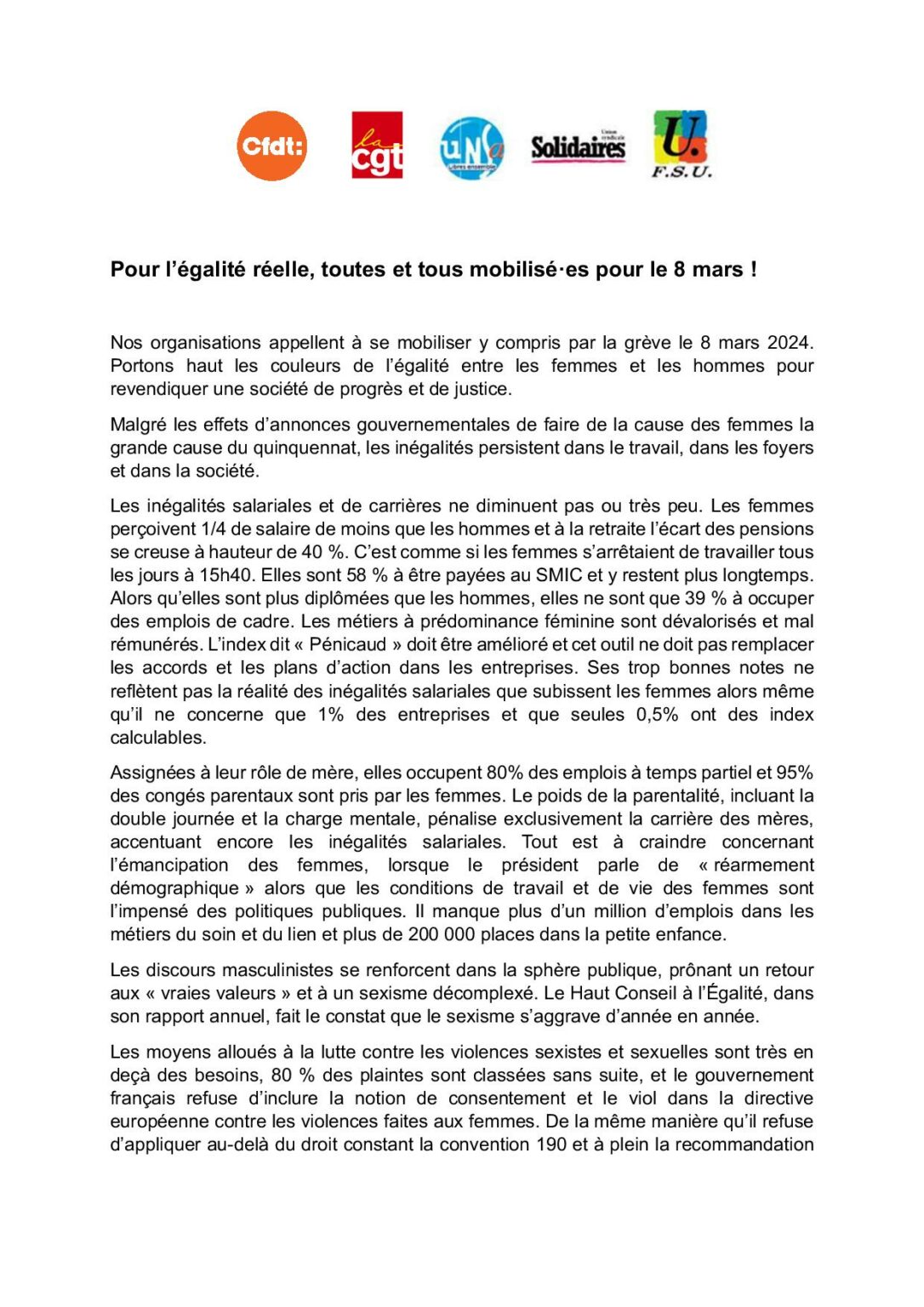 Communiqué intersyndical 8 mars 2024 appel à la grève – SNUTER-FSU BFC Communiqué intersyndical 8 mars 2024 appel à la grève – SNUTER-FSU BFC